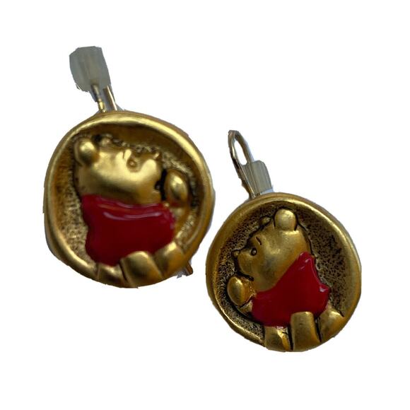 Disney | Jewelry | Vtg Winnie The Pooh Earrings Gold Tone Red Enamel ...
